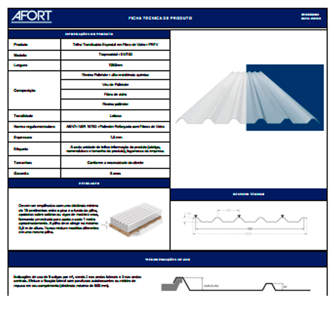 Ficha Técnica Telha Especial EMT40 - Afort